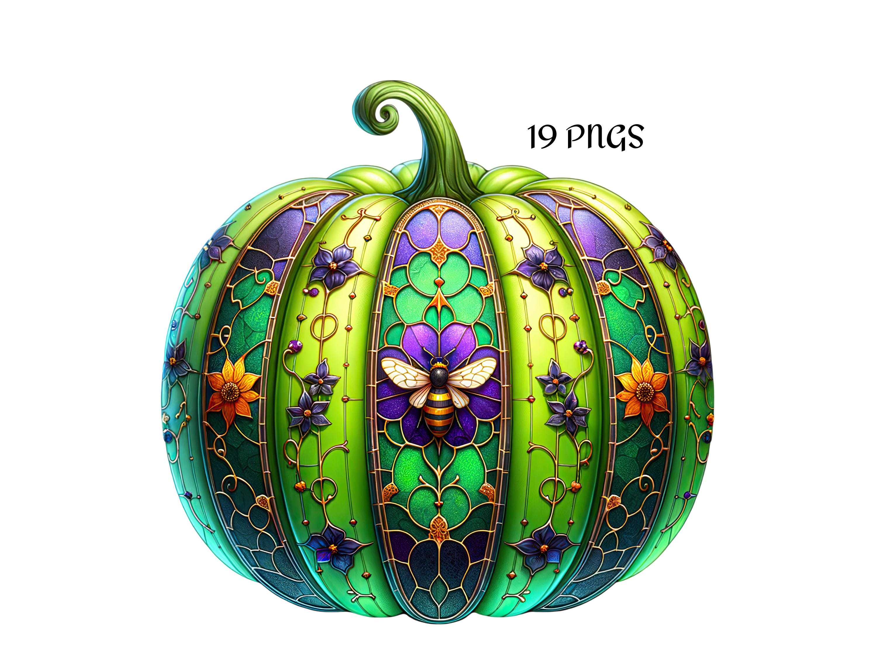 Stained Glass Pumpkin Clipart, Halloween Autumn Fall PNG, 19 Watercolor ...