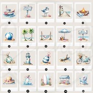 Watercolor Beach Clipart, Nautical Ocean Png, Summer Clipart, Tropical ...