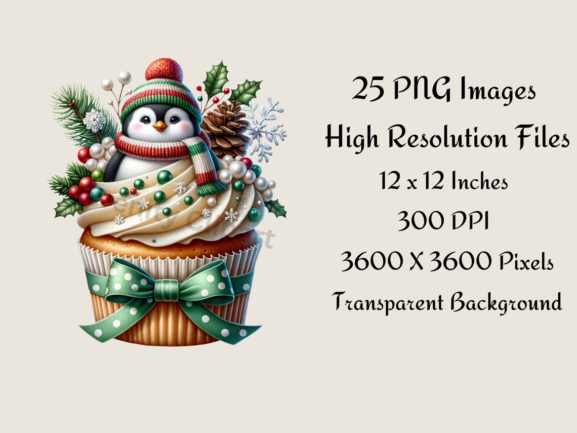 Christmas Cupcake Clipart Bundle, Festive Holiday Desserts Sweet Treats ...