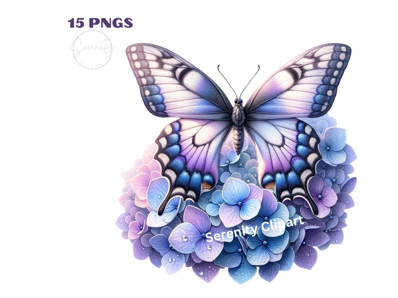 Watercolor Butterfly Clipart: Purple Spring Flower PNG (digital ...
