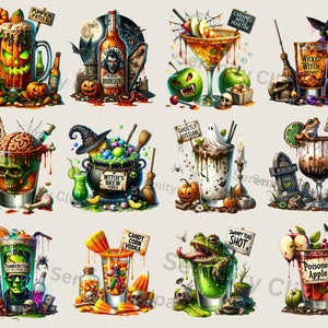 Watercolor Halloween Cocktail Clipart, 25 PNG, Drink Clipart, Halloween ...