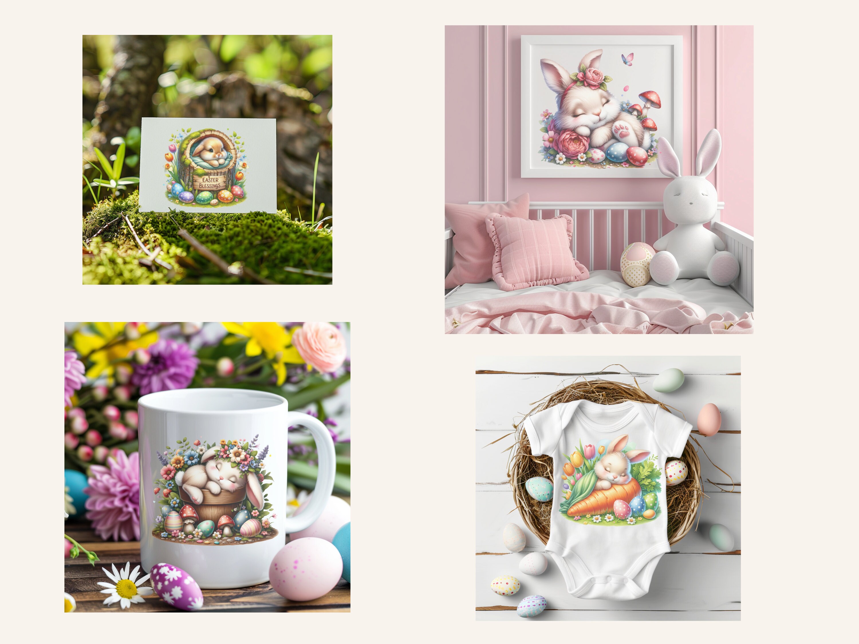 Sleepy Easter Bunny Clipart Bundle, Easter Bunny Prints, Watercolor ...