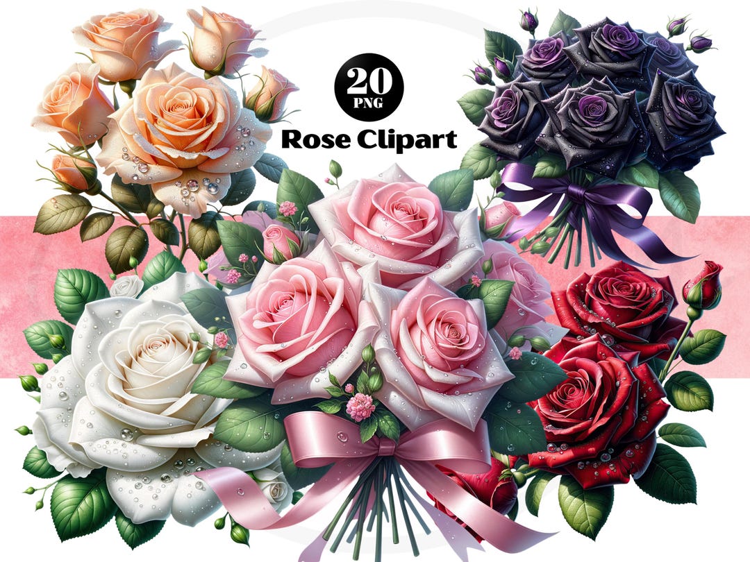 Rose Clipart Bundle, Watercolor Roses Clipart, Floral Wedding Graphics ...