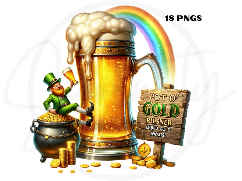 St. Patricks Day Beer Clipart: Watercolor Mugs, Shamrock Designs ...