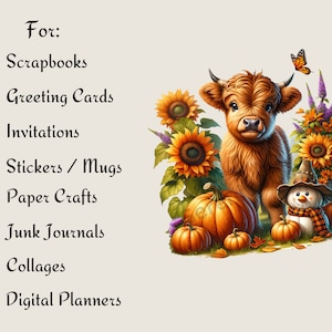 Watercolor Autumn Highland Cow Clipart, Cute Fall Cow PNG, Baby Animal ...