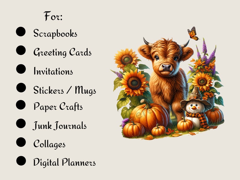 Watercolor Autumn Highland Cow Clipart Bundle, 20 PNG, Baby Animal ...