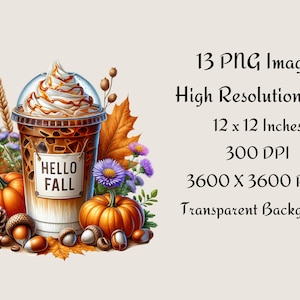 Autumn Coffee Clipart Bundle, Hello Fall Ice Coffee Graphics, Cute ...