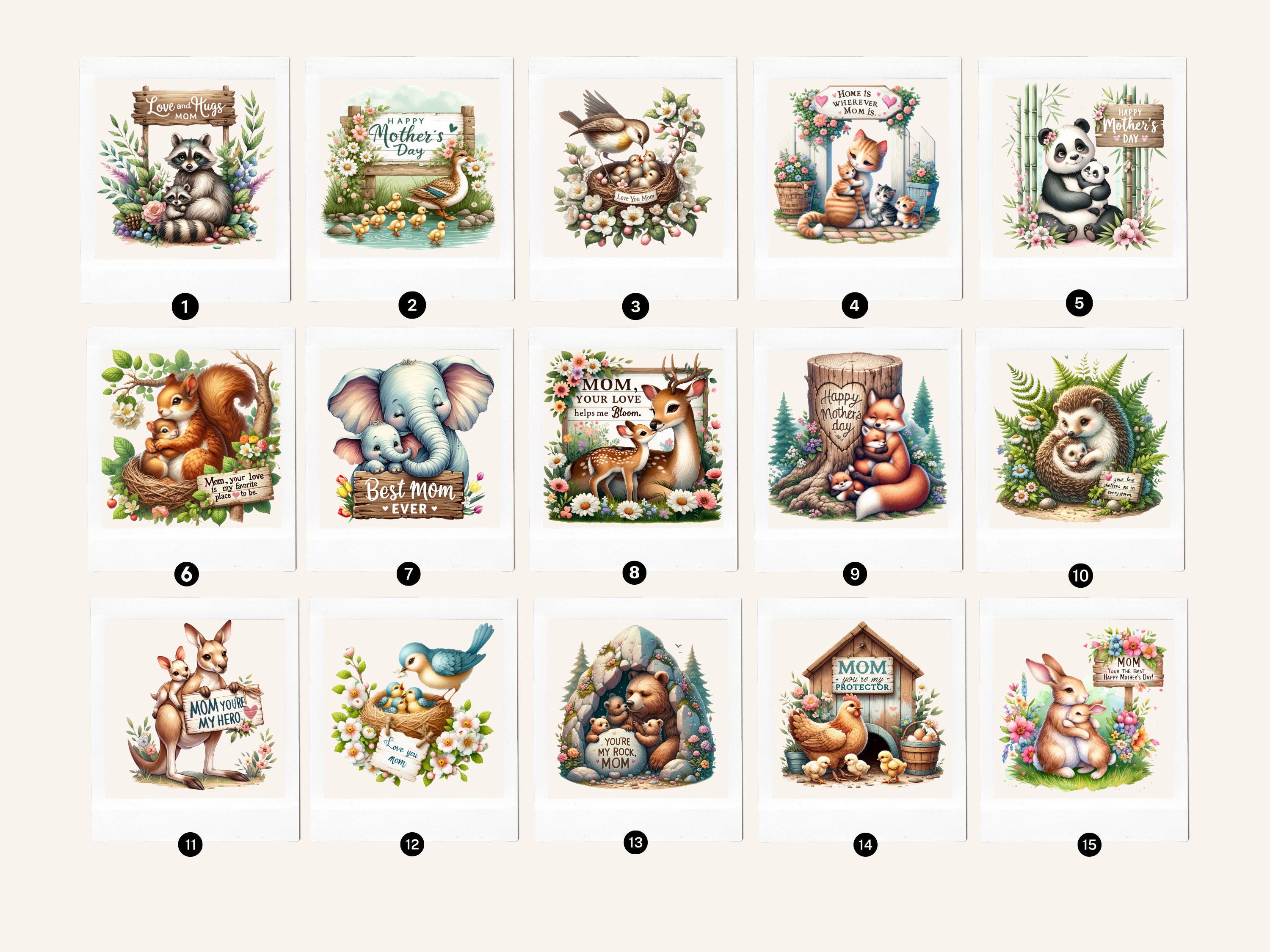 Watercolor Mothers Day Animal Clipart, 15 PNG Animals, Mother Baby ...