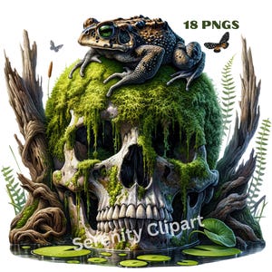 Swamp Skull Clipart Bundle, Creepy Gothic Bayou Skull PNG, Haunted ...