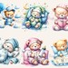 Watercolor Sleepy Teddy Bear Clipart, 30 PNG Teddy Bear, Cute Sleeping ...