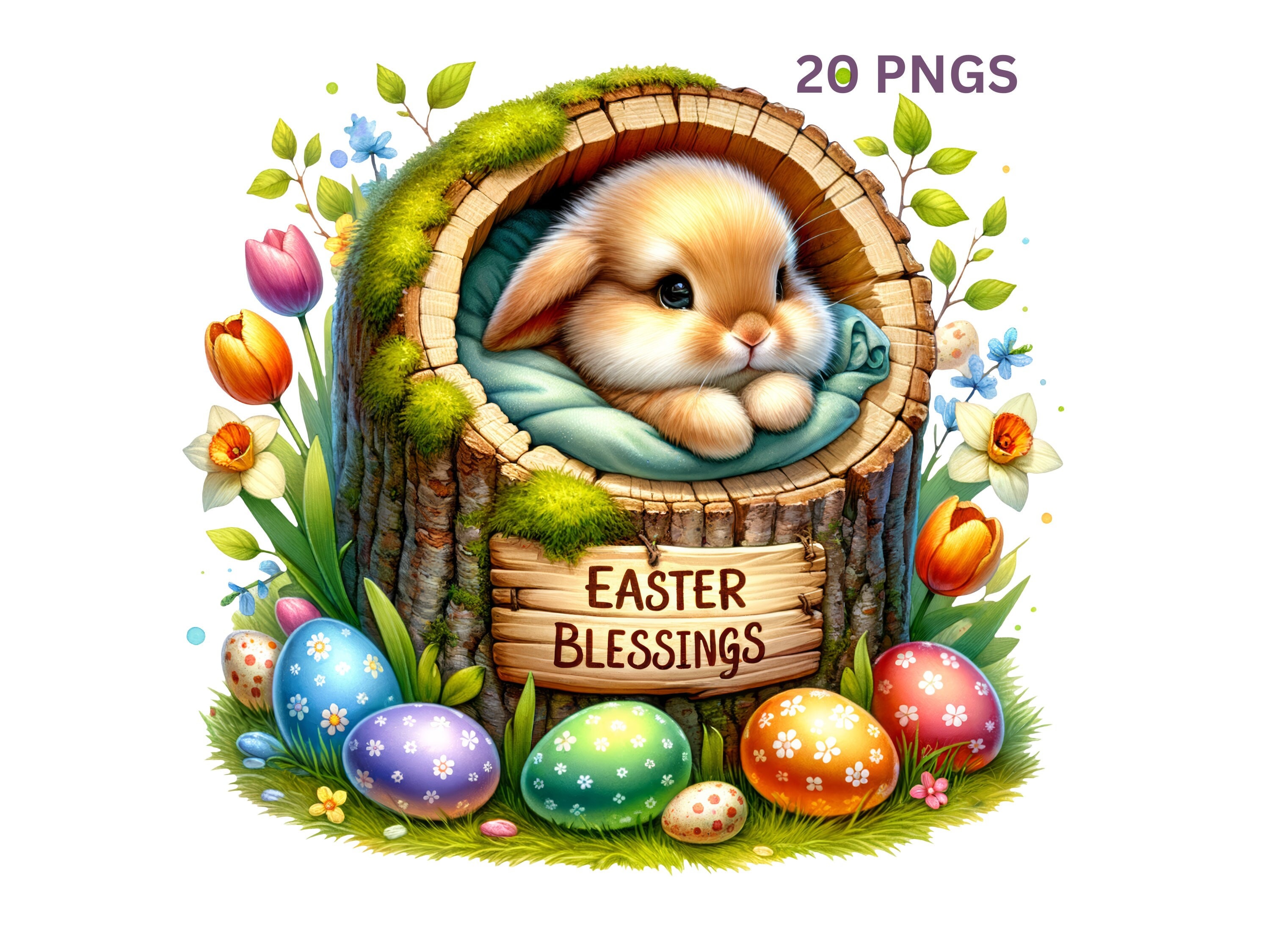 Sleepy Easter Bunny Clipart Bundle, Easter Bunny Prints, Watercolor ...