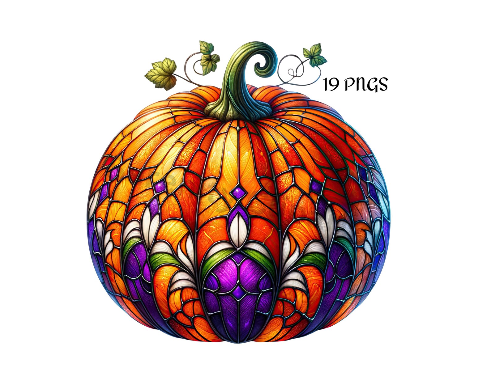 Stained Glass Pumpkin Clipart, Halloween Autumn Fall PNG, 19 Watercolor ...