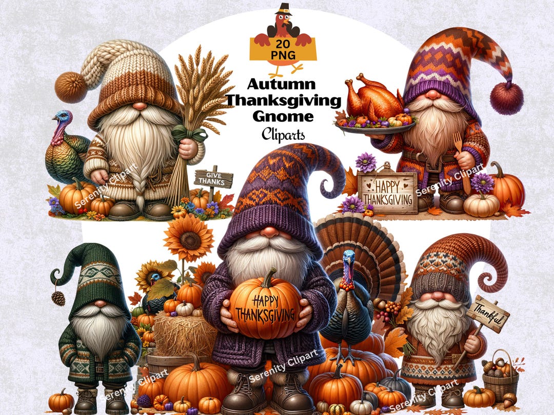 Thanksgiving Gnome Clipart Bundle: Autumn Harvest PNG (digital Download ...