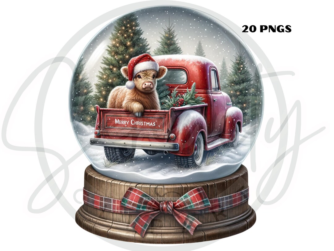 Christmas Highland Cow Snow Globe Clipart: Festive Winter PNG Bundle ...