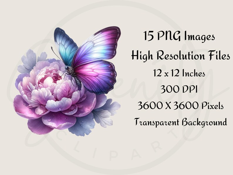Watercolor Butterfly Clipart: Purple Spring Flower PNG (digital ...