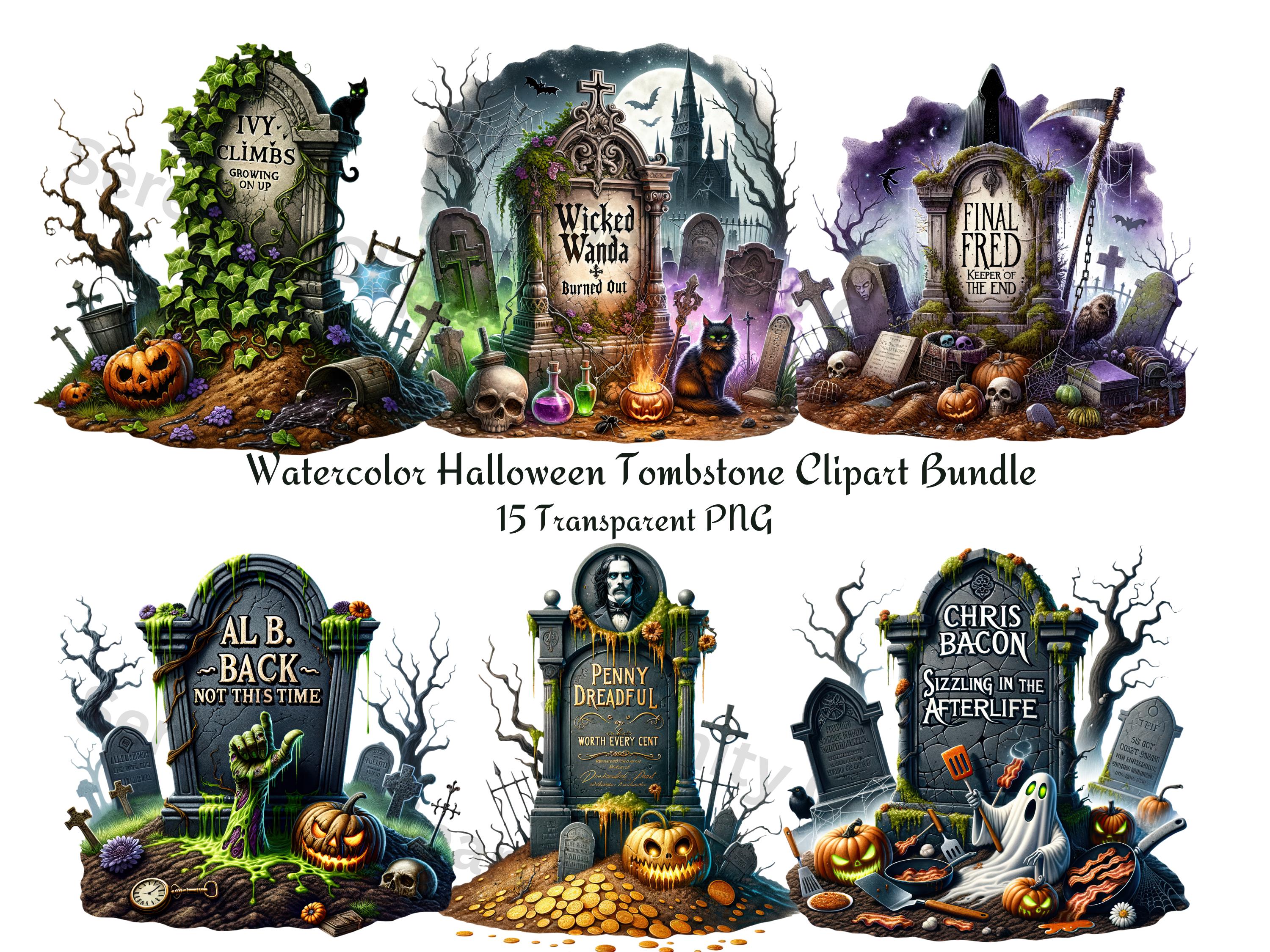 Funny Tombstone Clipart, Spooky Gravestone PNG Bundle, Quirky Halloween ...