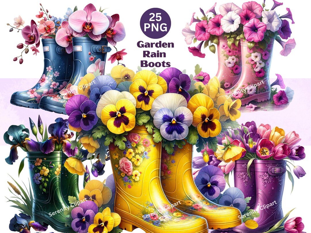 Garden Rain Boots Clipart, Floral Rain Boots, Watercolor Png, Wellies ...
