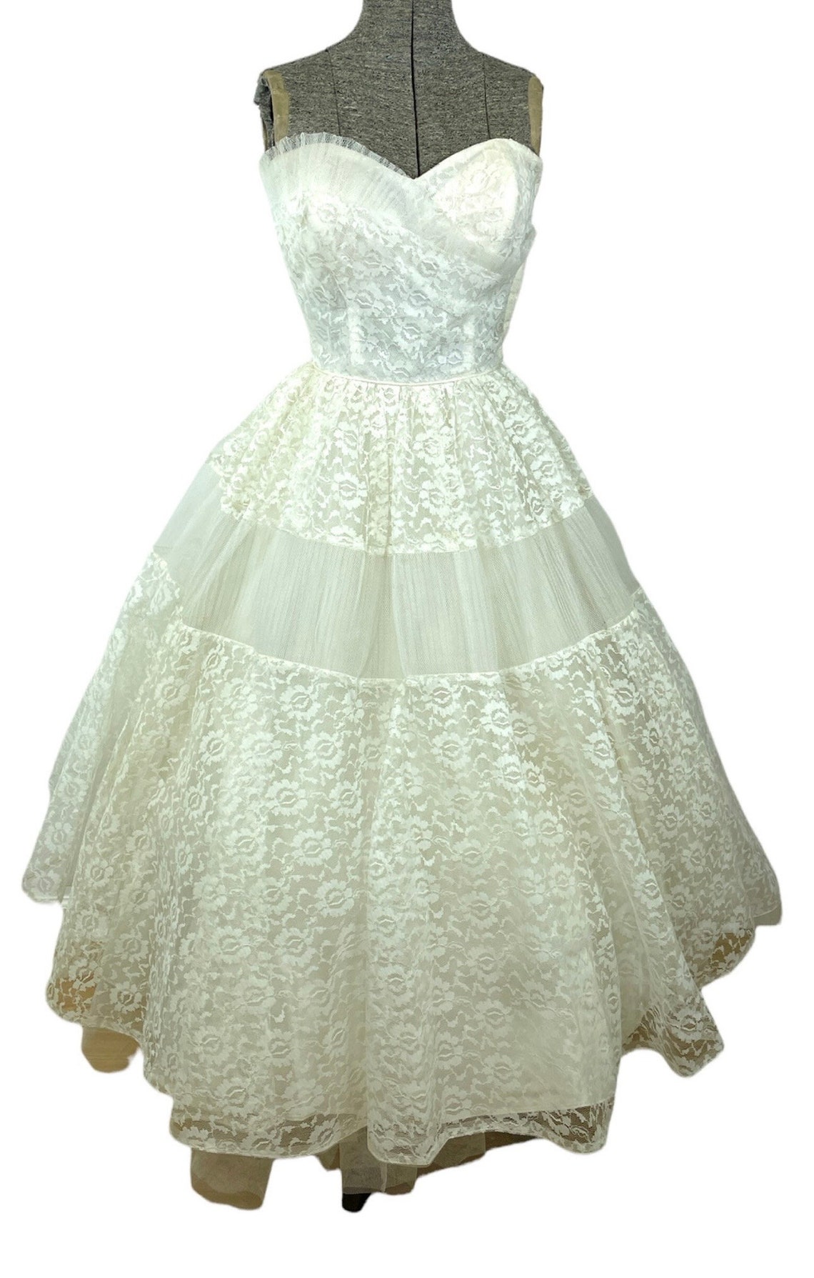 Stunning Vintage 1950s 50s Tea Length White Lace Wedding Dress - Etsy