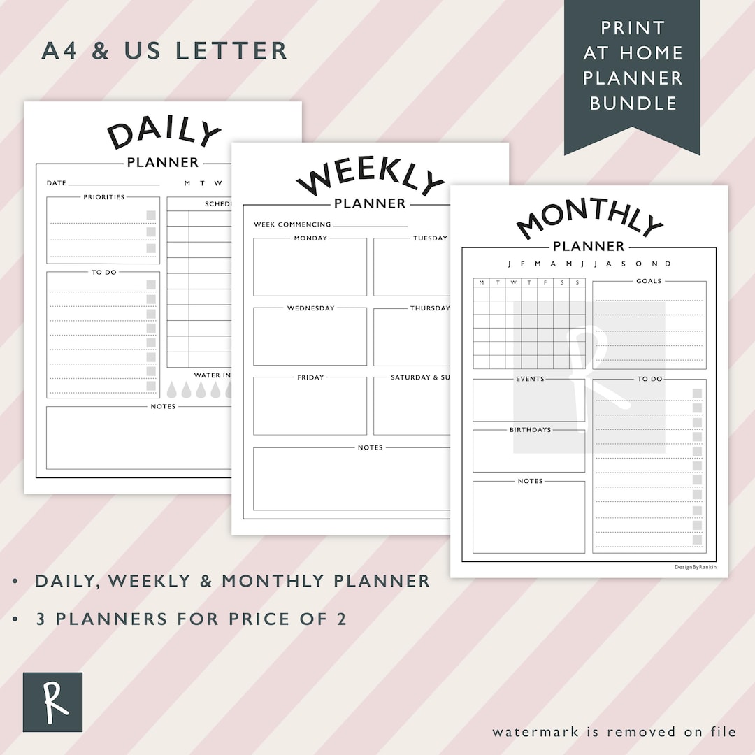 DAILY, WEEKLY & MONTHLY Planner Printables | Digital Planner | Bundle ...