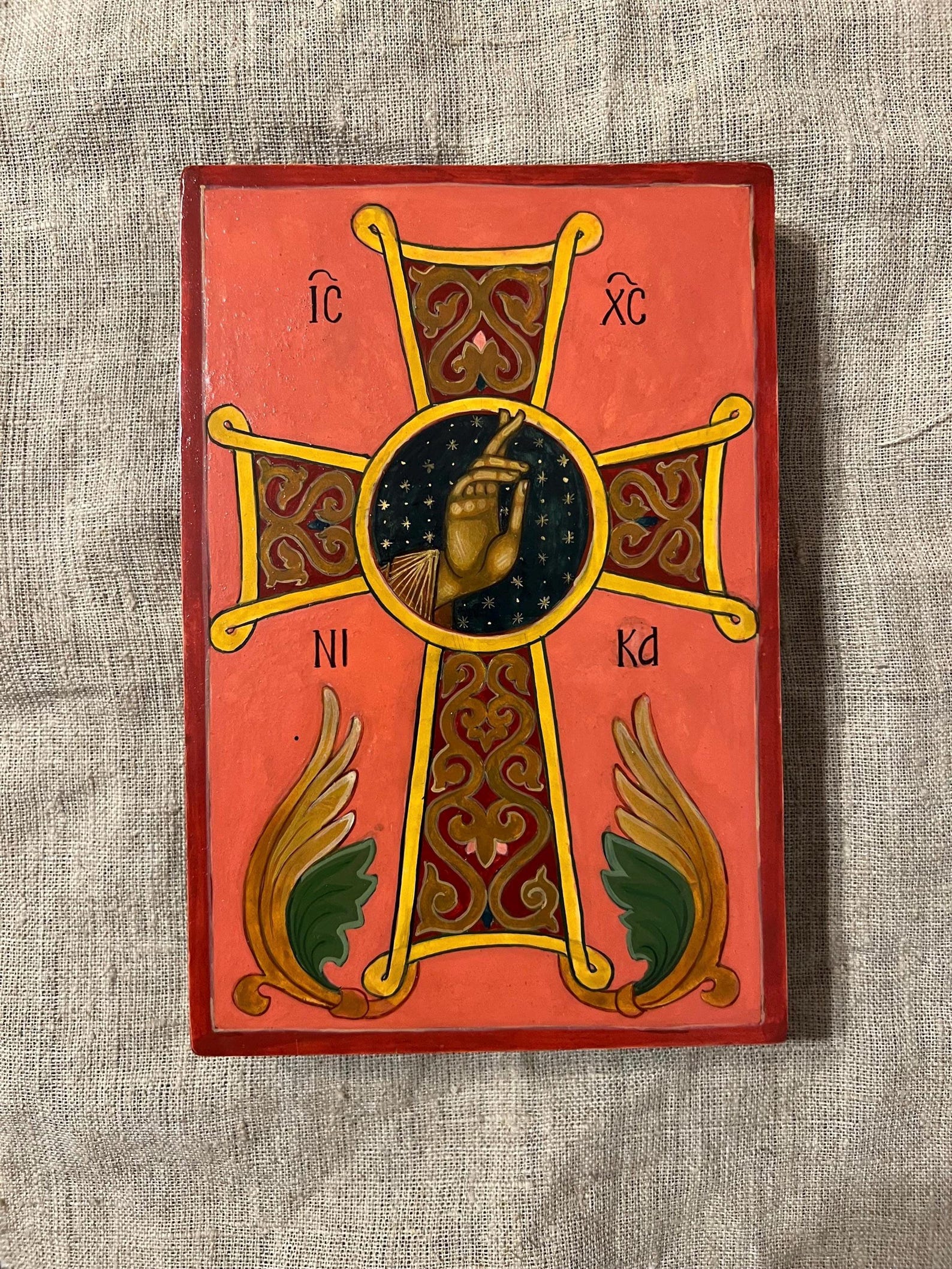 Hand Painted Icon - Cross With a Blessing Hand. Egg Tempera on Wood ...