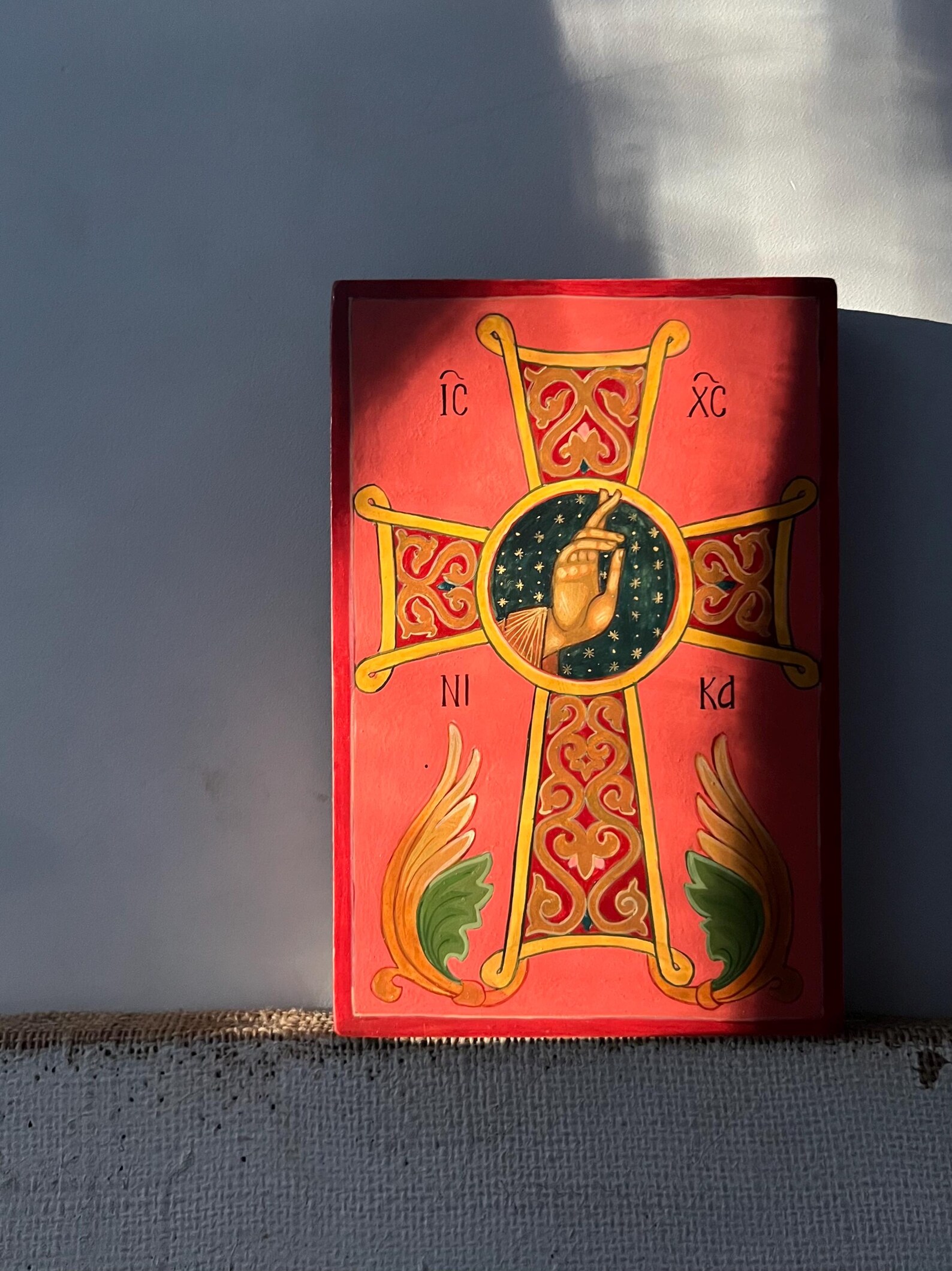 Hand Painted Icon - Cross With a Blessing Hand. Egg Tempera on Wood ...