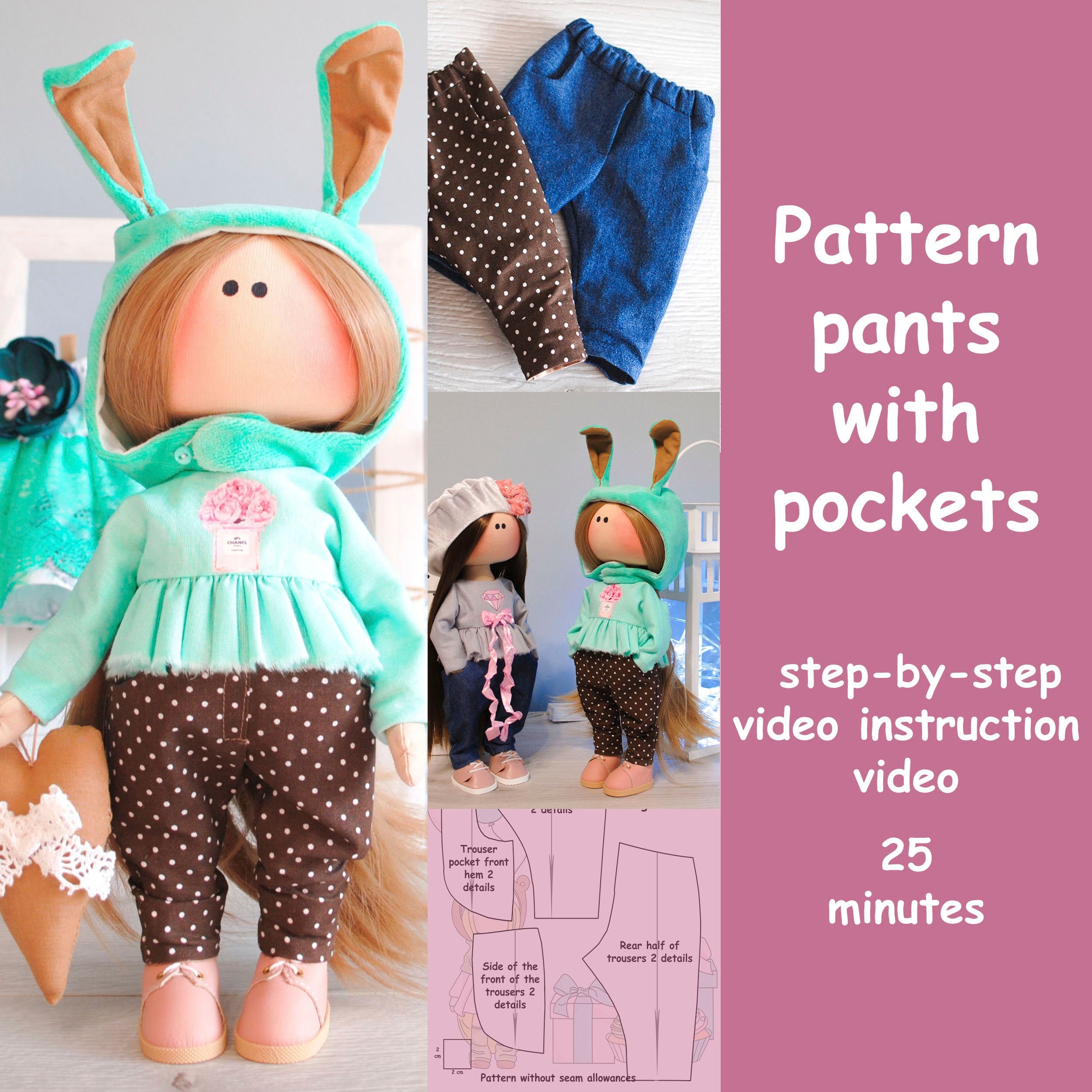 Pattern Pants With Pockets Clothes for Dolls Video Sewing - Etsy