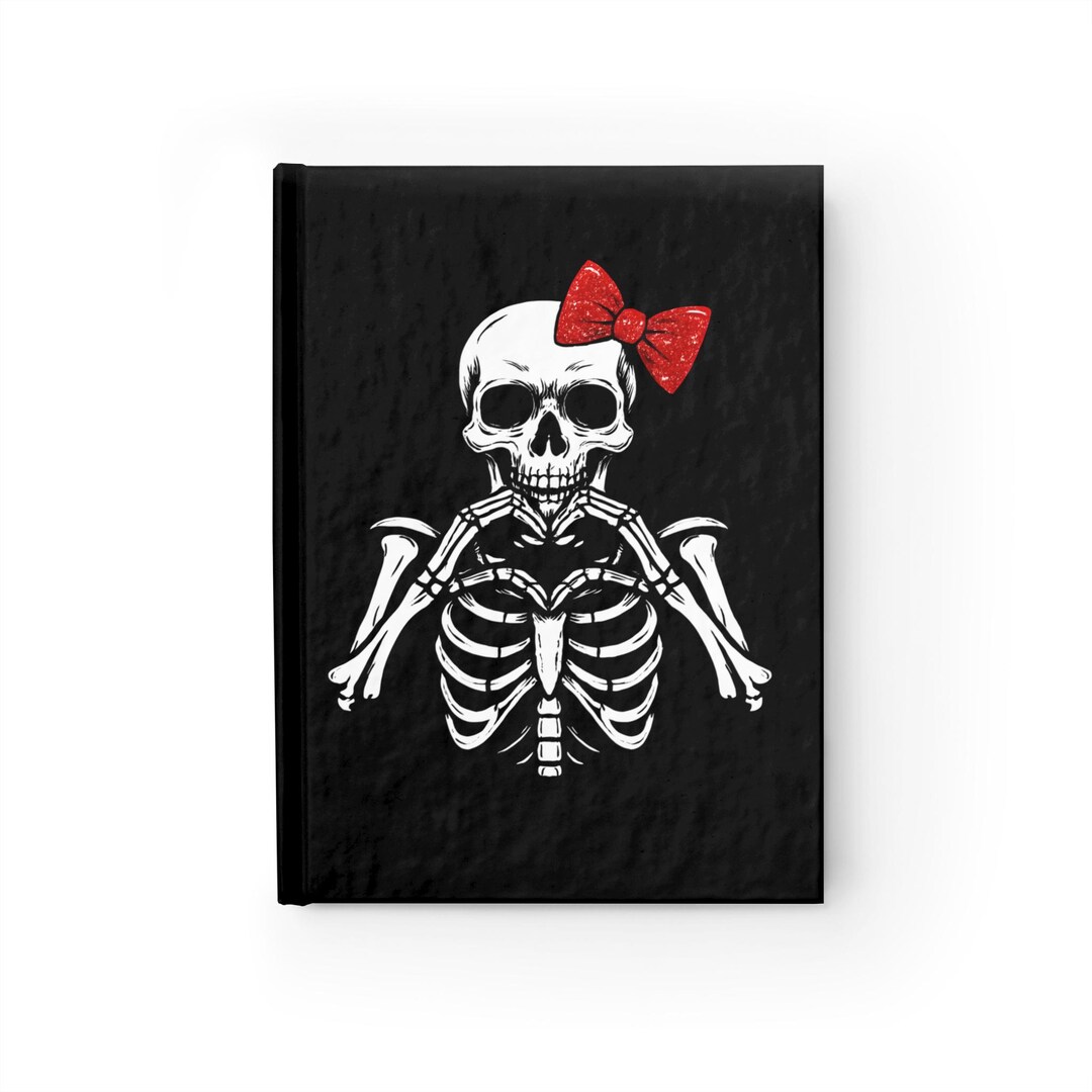 Stylish Skeleton Journal With Red Bow, Quirky Notebook, Halloween Gift ...