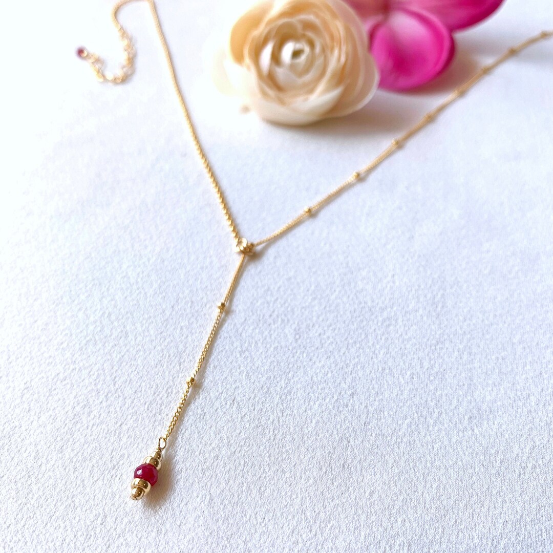 Ruby Asymmetry Chain Y-necklace 14K Gold Filled / Genuine - Etsy