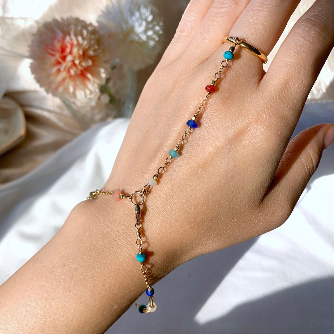 Chakra Multi Color Natural Stone Hand Chain Bracelet With - Etsy
