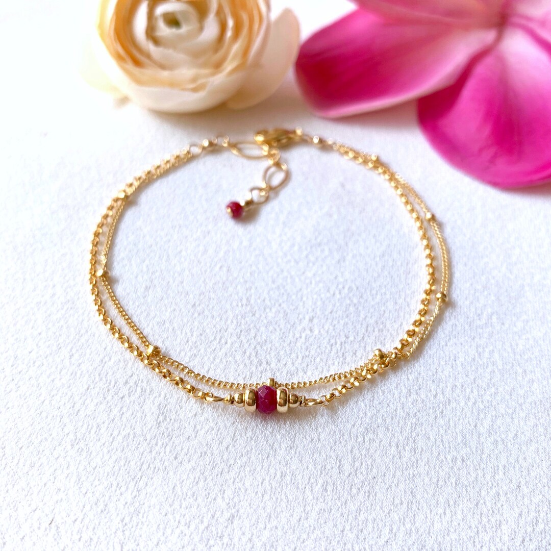 Ruby Double Strand Dainty Bracelet 14K Gold Filled/ Genuine Ruby - Etsy