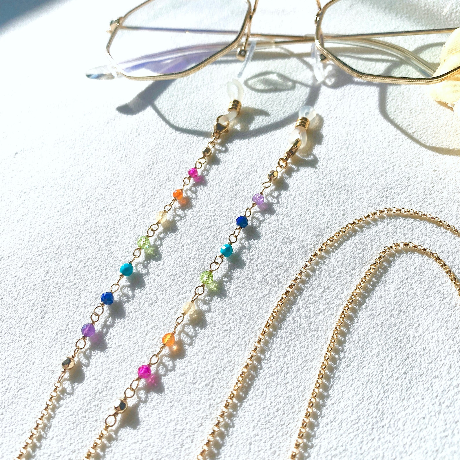 7 Chakra Gemstones Dainty Glasses Chain14k Gold - Etsy
