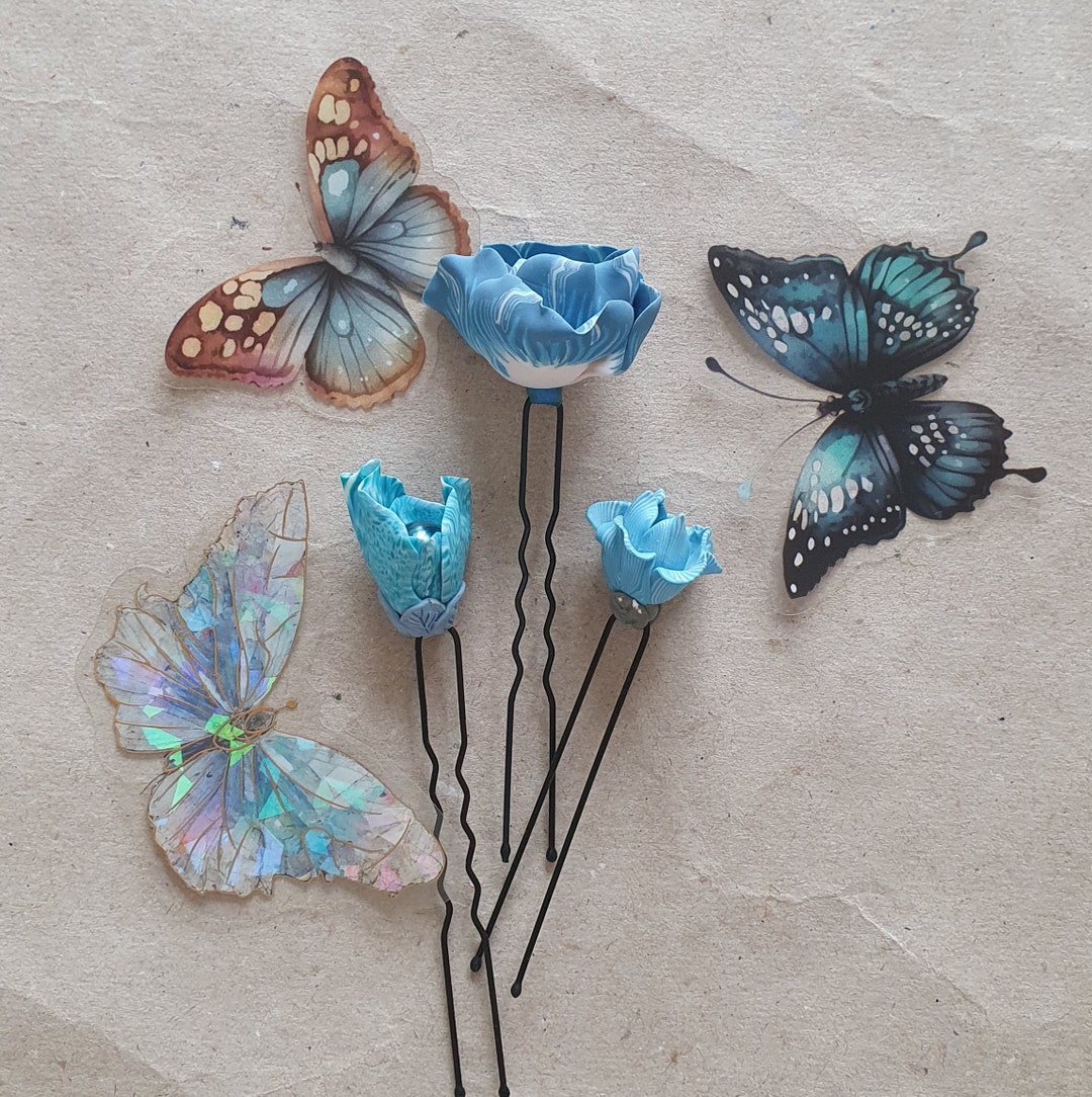 Blue Flower Hair Pin: Fimo Clay Romantic Hair Accessory - Etsy