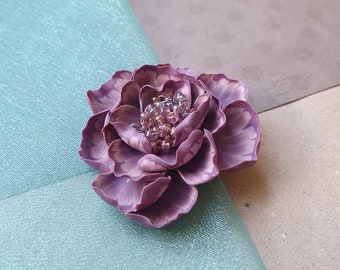 Violet Pin Purple Violet Pin Floral Brooch Purple Flower Pin Handmade ...