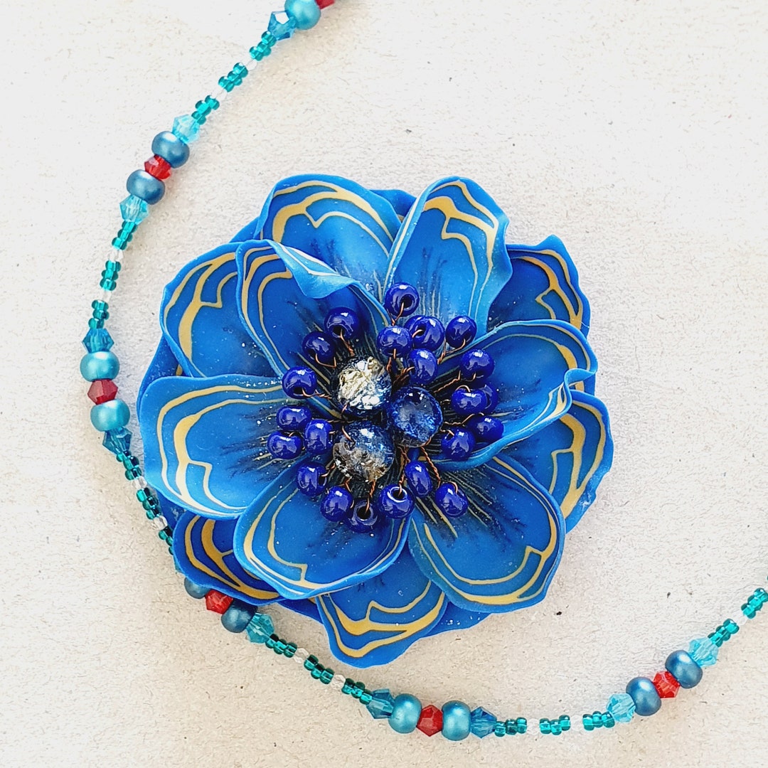 Summer Night Flower in Blue, Flower Pin, Flower Brooch V 2406 - Etsy