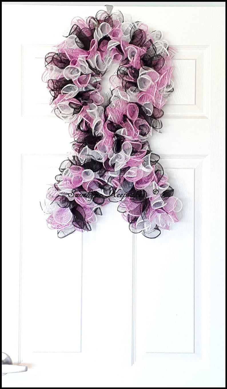Cancer Awareness Deco Mesh Door Wreath, Pink Ribbon Wreath, Home Decor ...