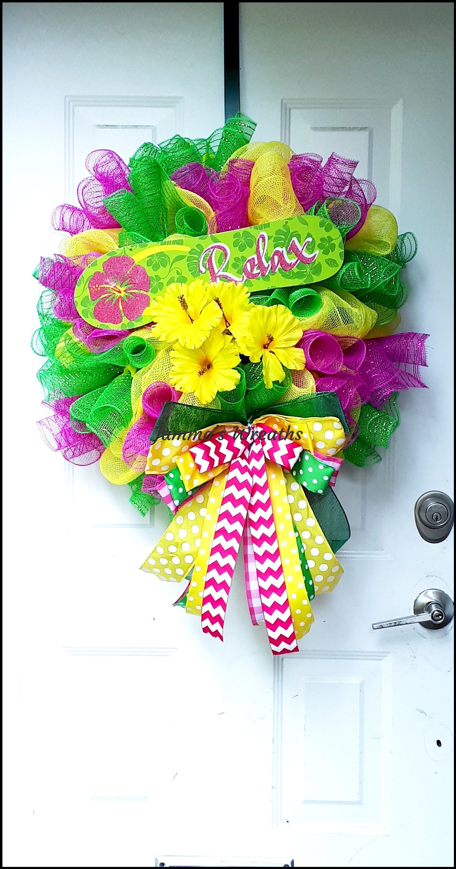Tropical Vacation Deco Mesh Door Wreath Home Decor handmade - Etsy