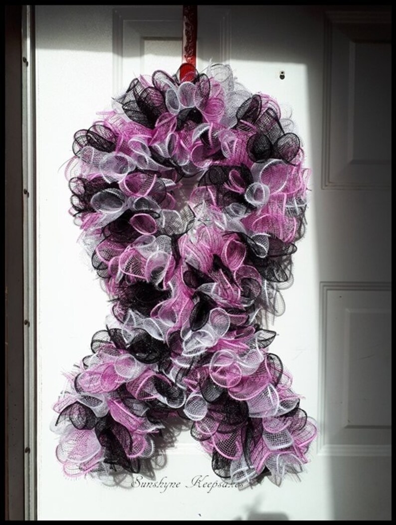 Cancer Awareness Deco Mesh Door Wreath, Pink Ribbon Wreath, Home Decor ...
