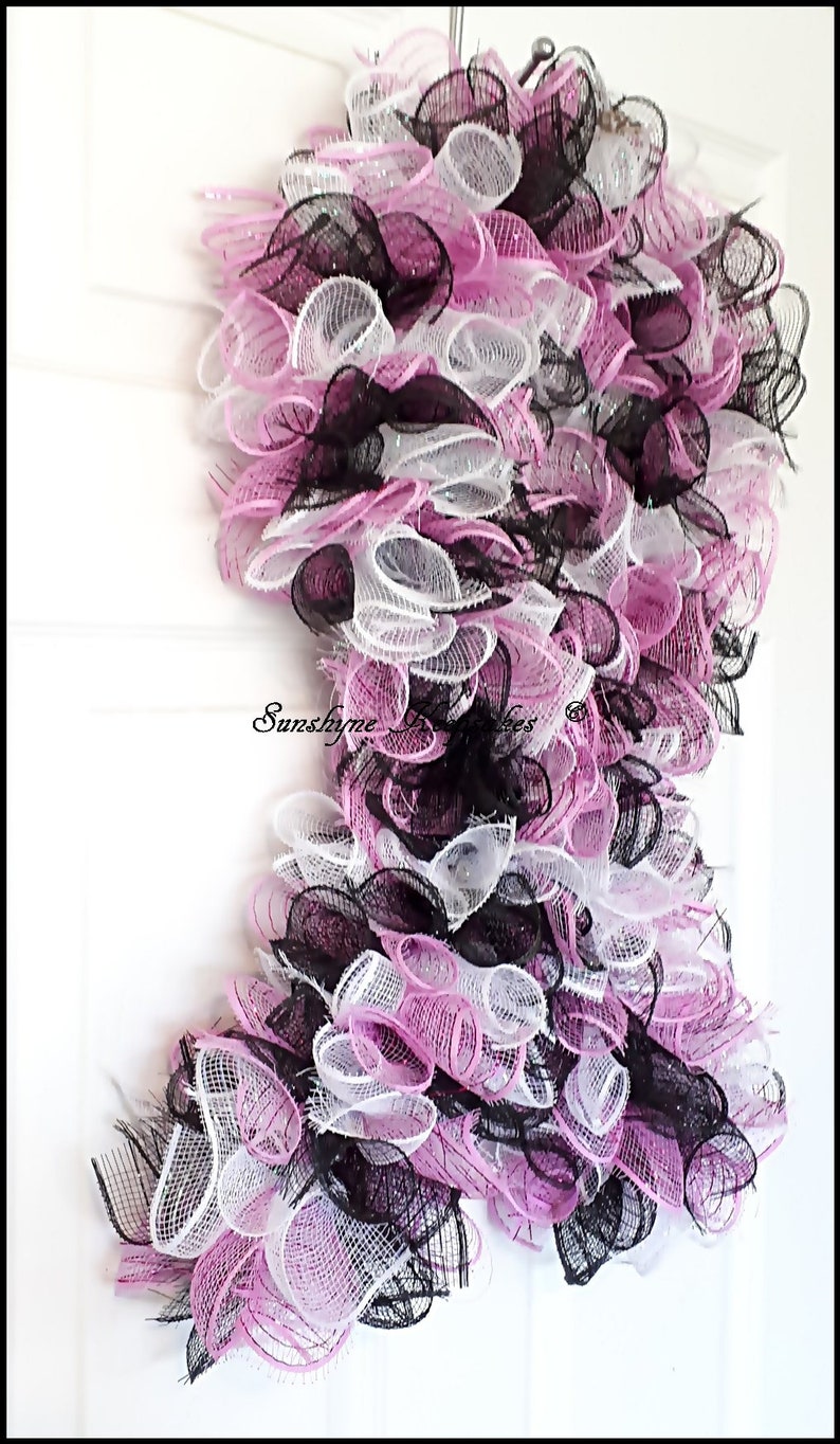 Cancer Awareness Deco Mesh Door Wreath, Pink Ribbon Wreath, Home Decor ...