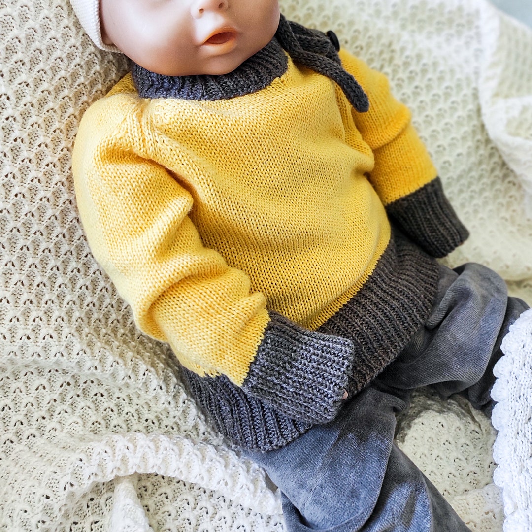 Merino Wool Baby Sweater 0-3 Months, Yellow Newborn Pullover Sweater ...