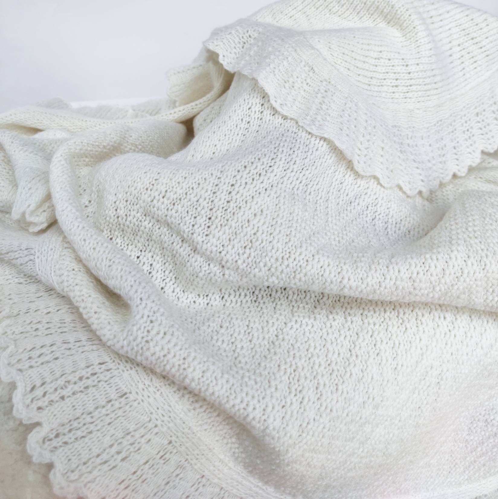 White baby blanket knitted merino wool Christening blanket | Etsy
