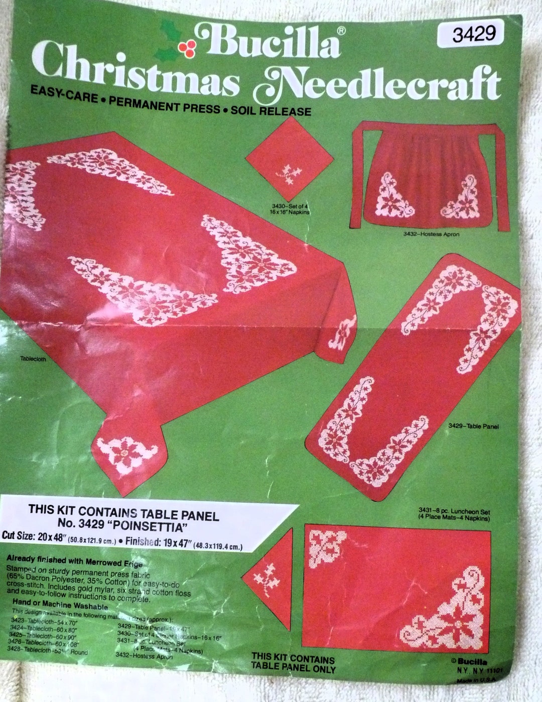 Bucilla Christmas Cross Stitch Poinsettia Red With White Design Table ...