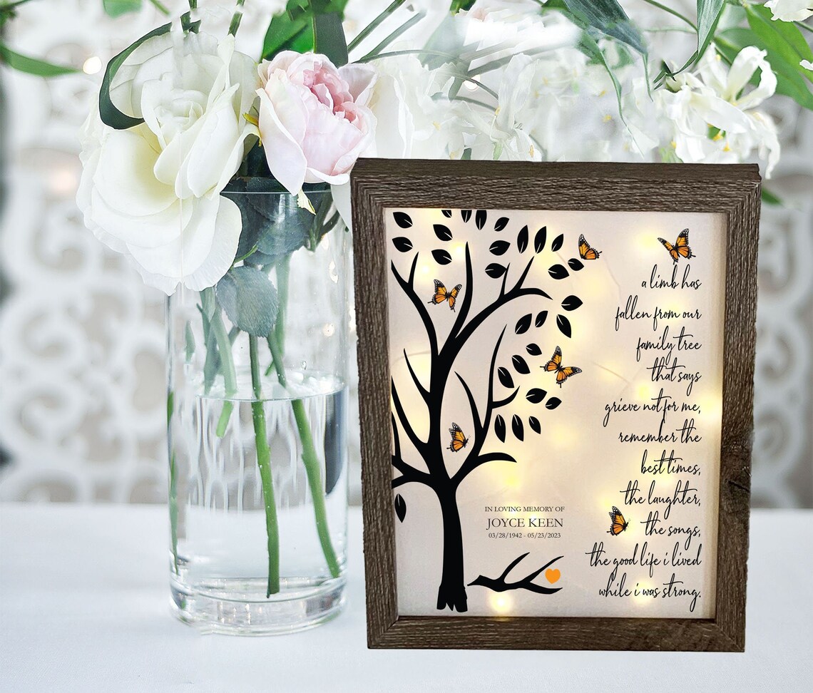 Monarch A Limb Has Fallen, Sympathy Gift, Memorial Frame, Keepsake ...