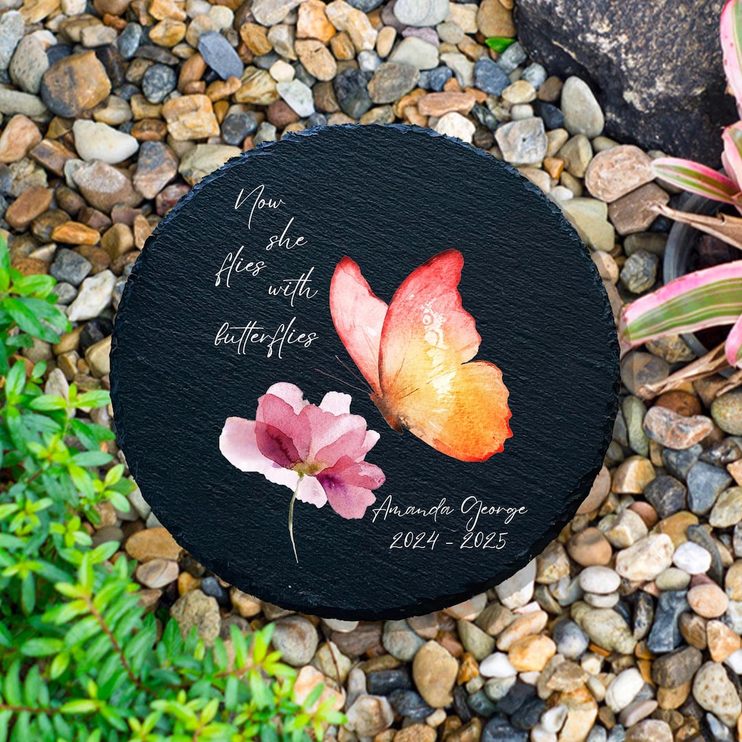 Now She Flies With Butterflies Memorial Garden Stone, Sympathy Gift ...