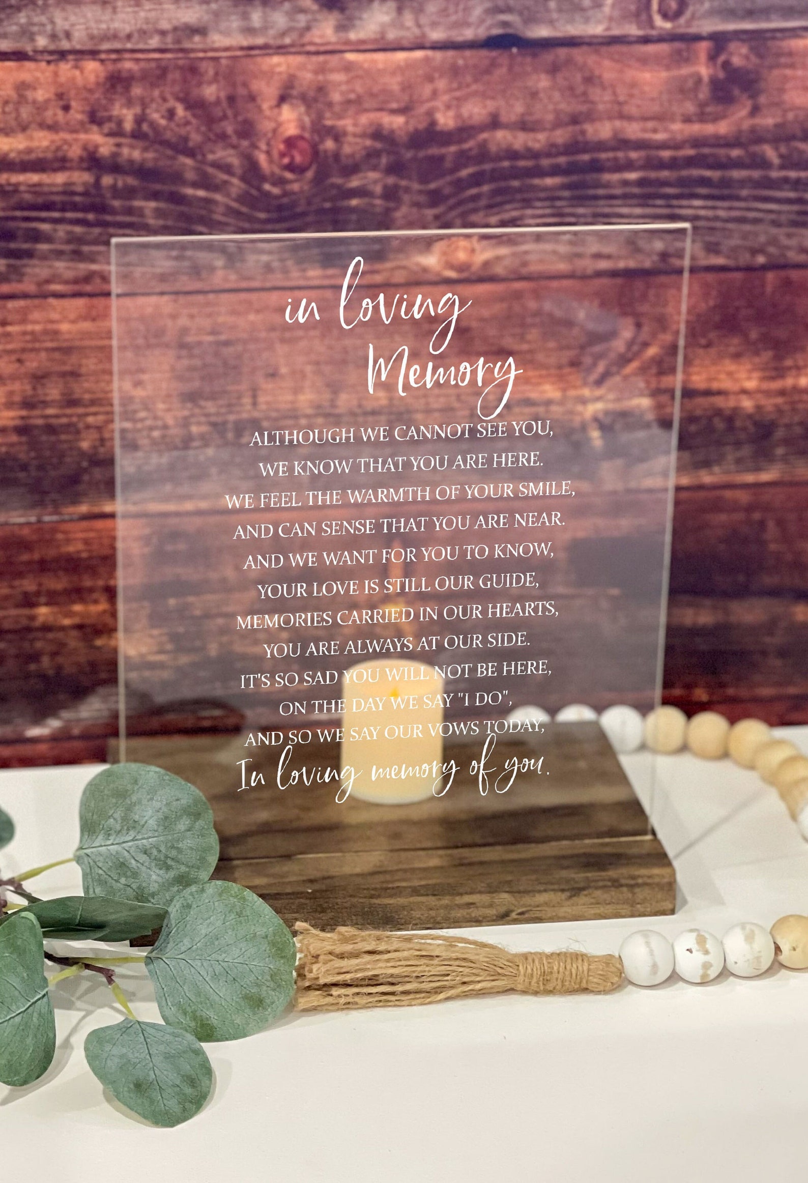 This Candle Burns in Loving Memory, Wedding Memorial Sign, Frosted ...