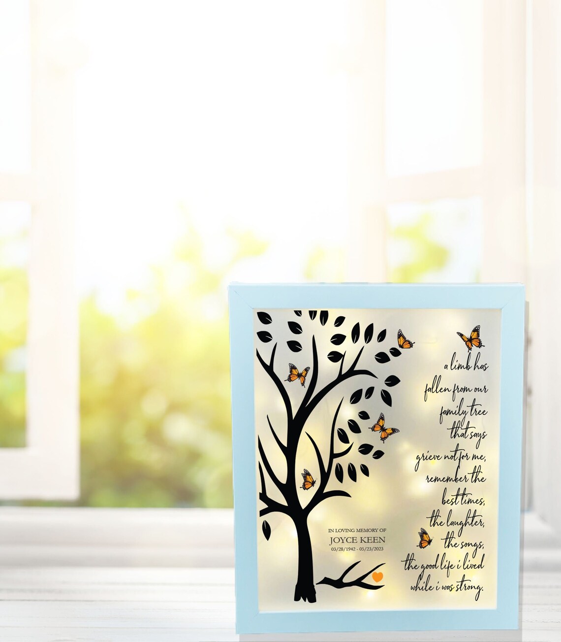 Monarch A Limb Has Fallen, Sympathy Gift, Memorial Frame, Keepsake ...