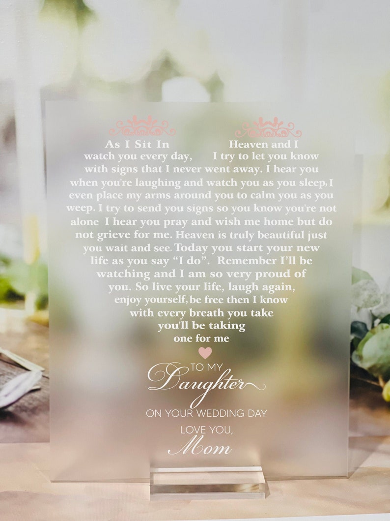 To My Daughter on Your Wedding Day, Wedding Memorial Sign, Frosted ...