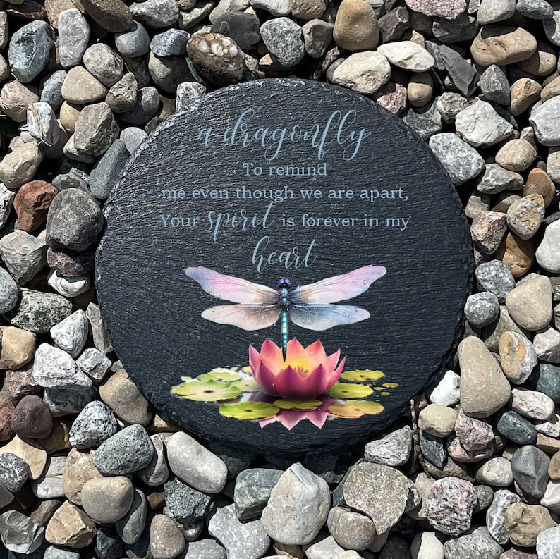 Dragonfly Memorial Garden Stone, Sympathy Gift, Slate Grave Marker ...
