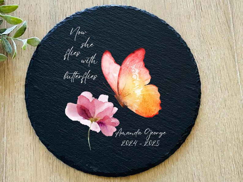 Now She Flies With Butterflies Memorial Garden Stone, Sympathy Gift ...