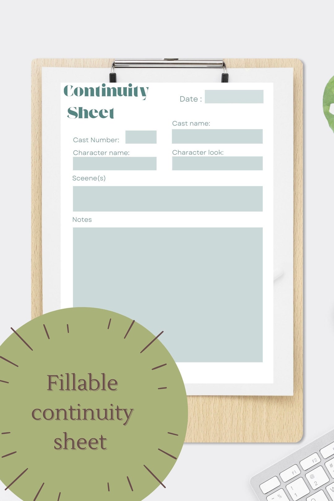 Hair and Makeup Continuity Sheet - GREEN - Film and TV - Downloadable ...
