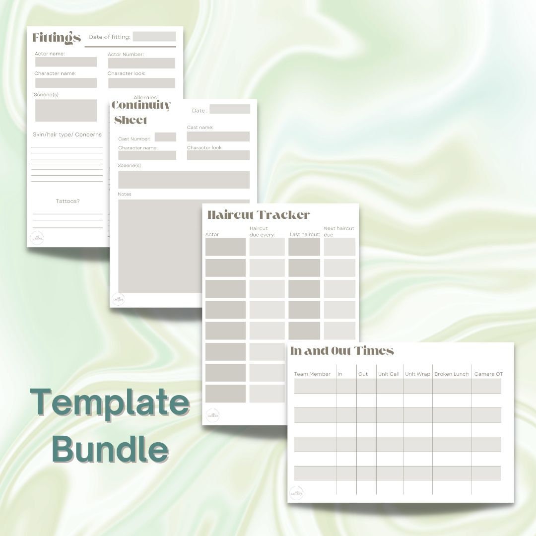 Hair and Makeup Template Bundle - GREY - Haircut Tracker, Continuity ...